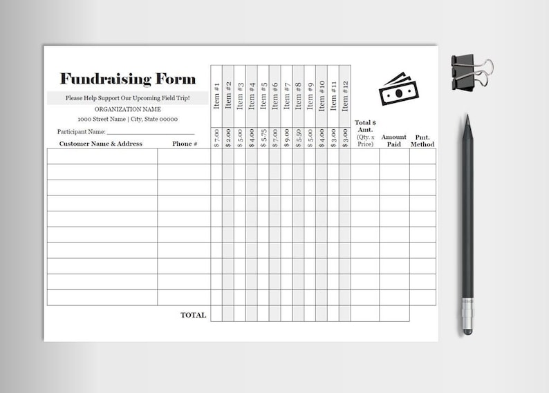 Fundraising Form | Digital Download and Print | 8.5”x11” | Fillable PDF ...
