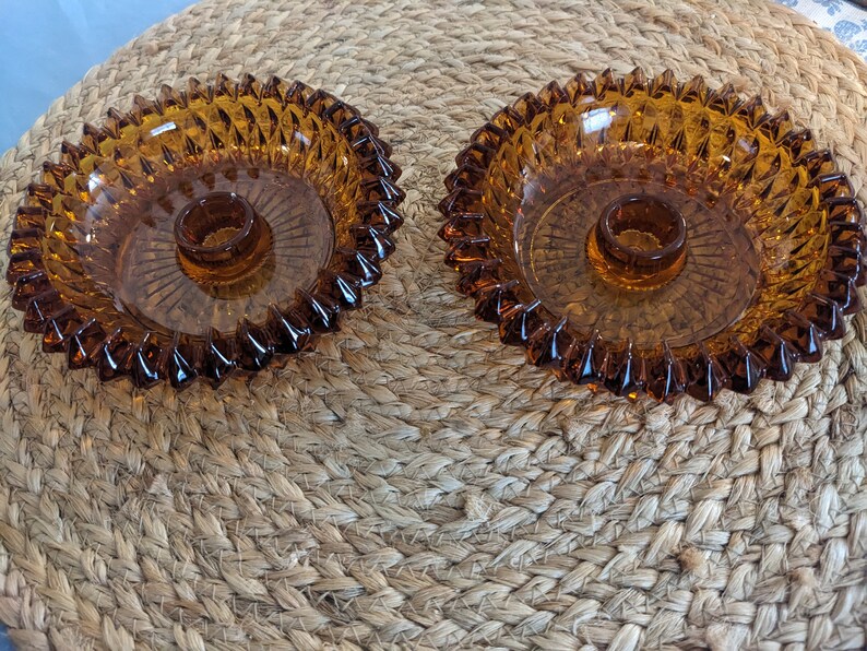 Indiana Glass Company Amber Candlestick Holders - Etsy