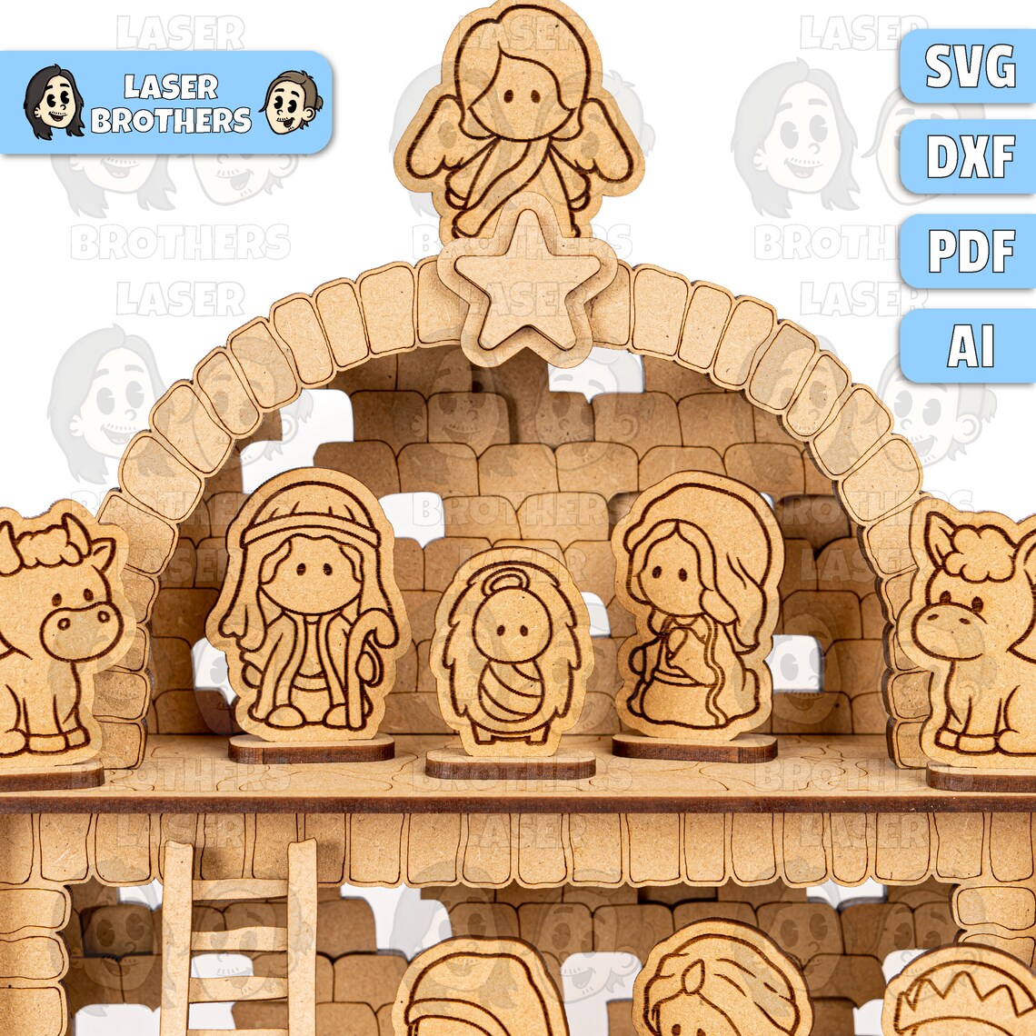 Nativity Scene, Laser Cut Files Christmas Gift, Glowforge Files, DXF ...