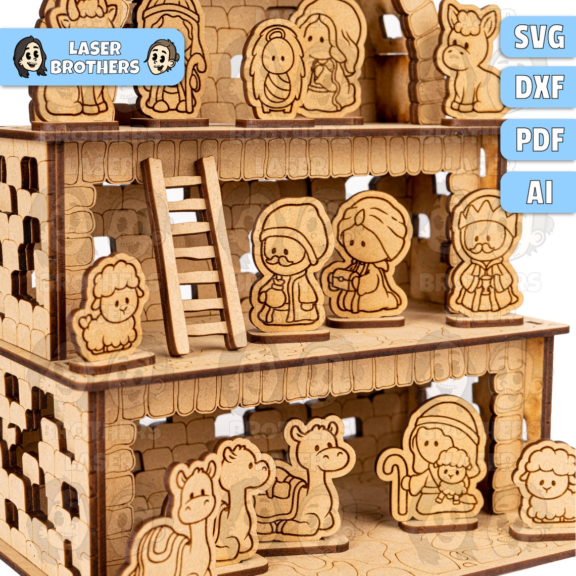 Nativity Scene, Laser Cut Files Christmas Gift, Glowforge Files, DXF ...