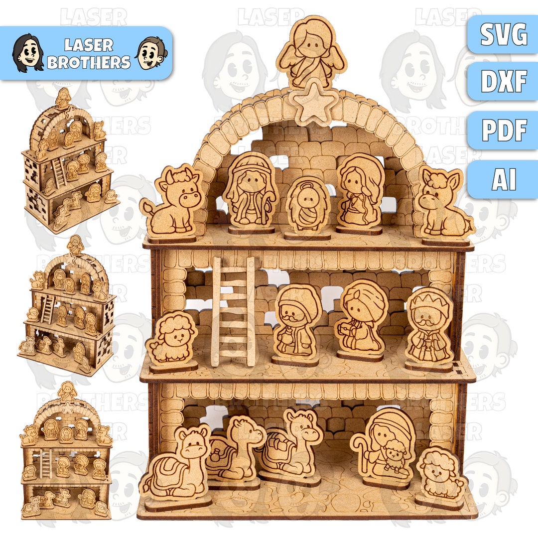 Nativity Scene, Laser Cut Files Christmas Gift, Glowforge Files, DXF ...