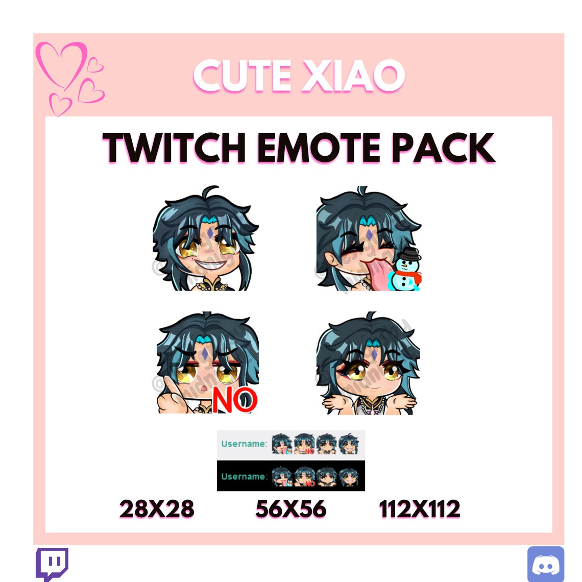 Xiao Twitch Emote Set Genshin Impact Emote Pack 4 Emotes - Etsy
