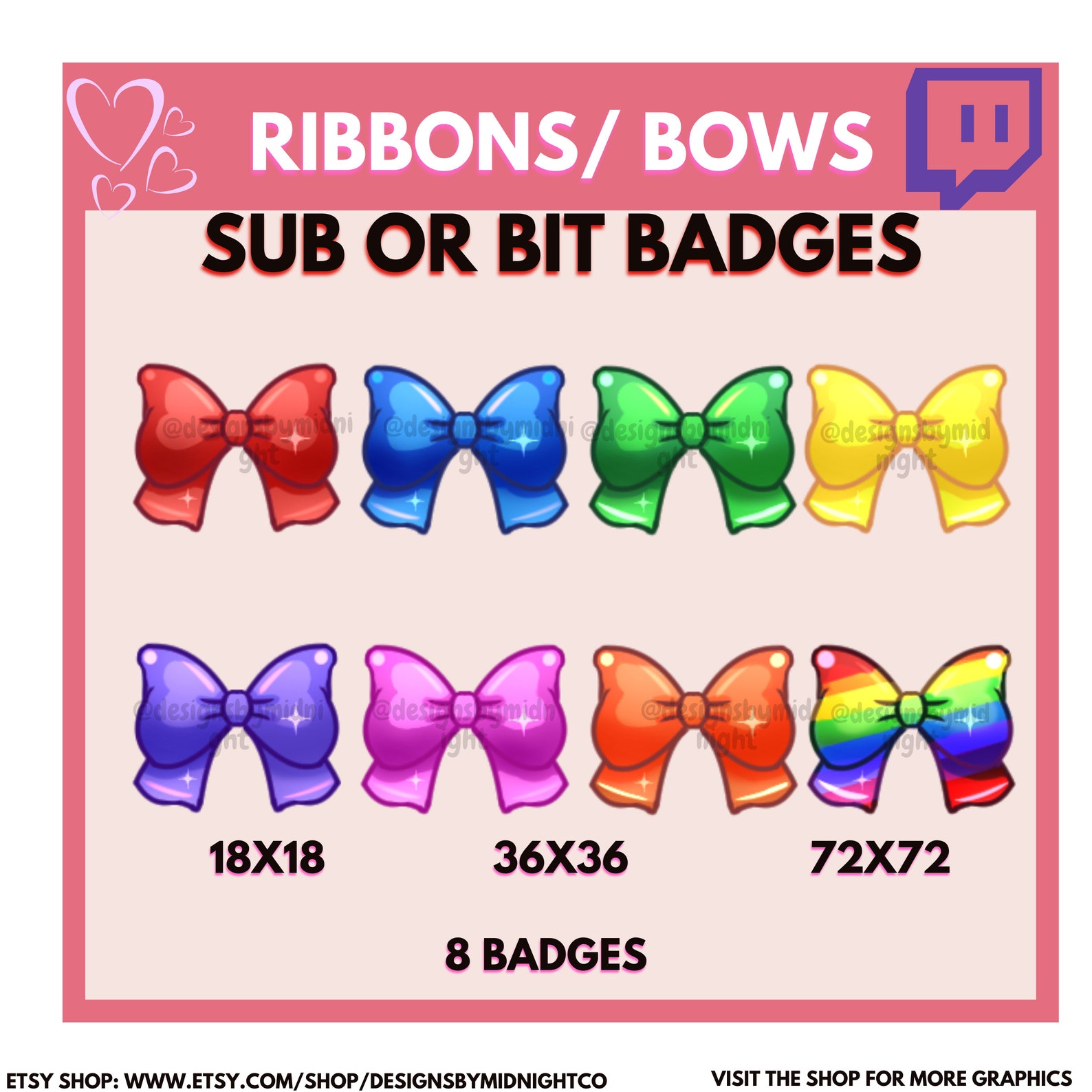 Ribbons Bow Twitch Sub Badges Bow Twitch Bit Badges | Etsy