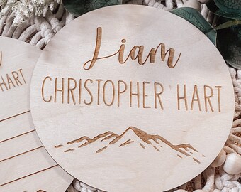 Personalized Baby Name Disc/ Wooden Baby Disc / Baby Announcement Disc ...