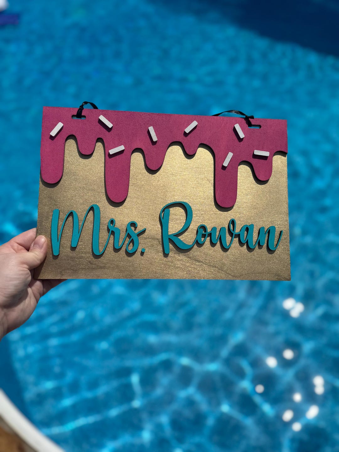 Personalized Teacher Ice Cream Drip Sign: Baltic Birch Door Hanger - Etsy