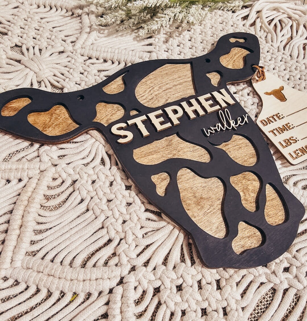 Personalized Cow Head Hospital Sign Baby Name Announcement Cow Theme ...