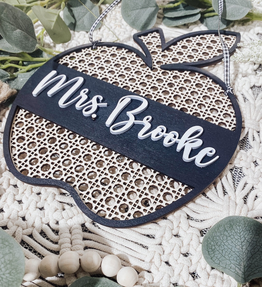 Personalized Teacher School Spirit Rattan 3D Apple Sign| Custom Teacher ...