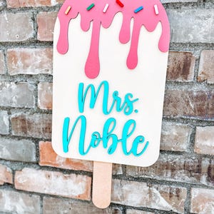 Personalized Teacher Ice Cream Drip Sign: Baltic Birch Wood Door Hanger ...