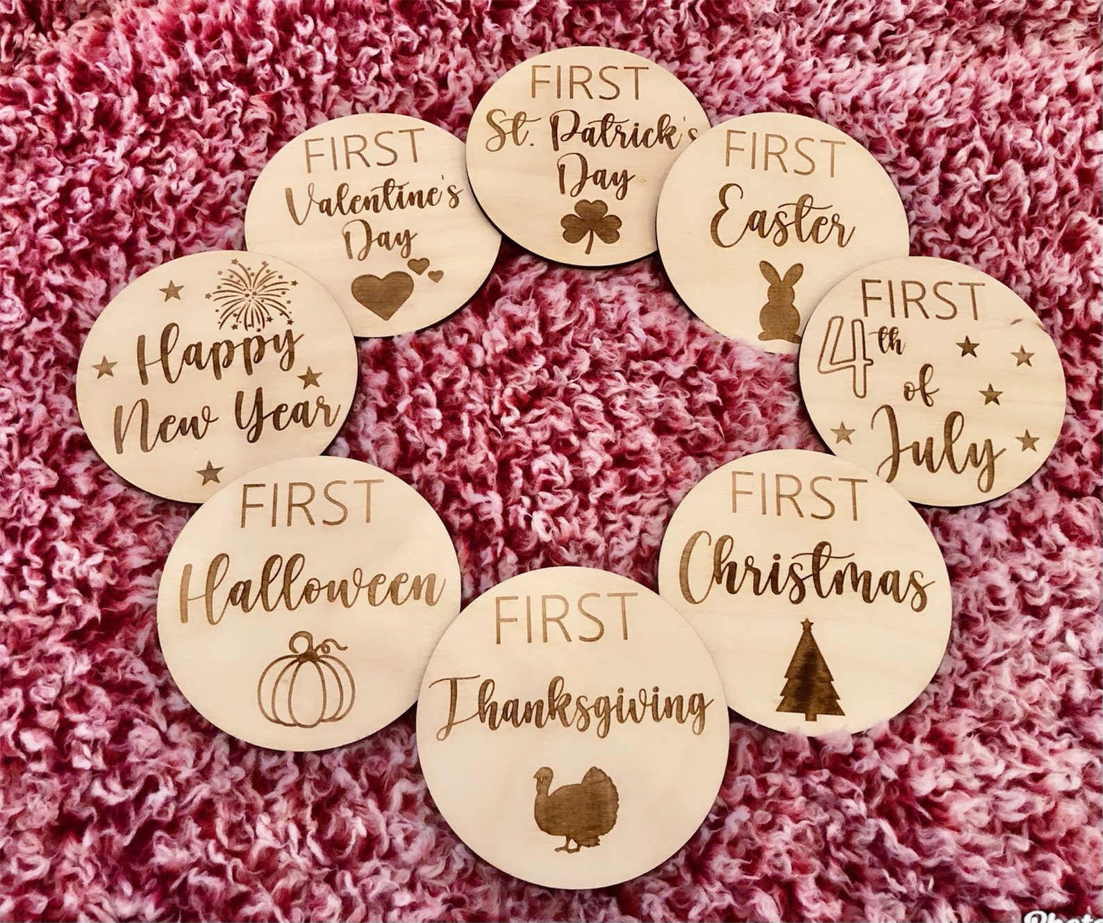 First Holiday Wooden Baby Milestone Disc Set FOUR double | Etsy