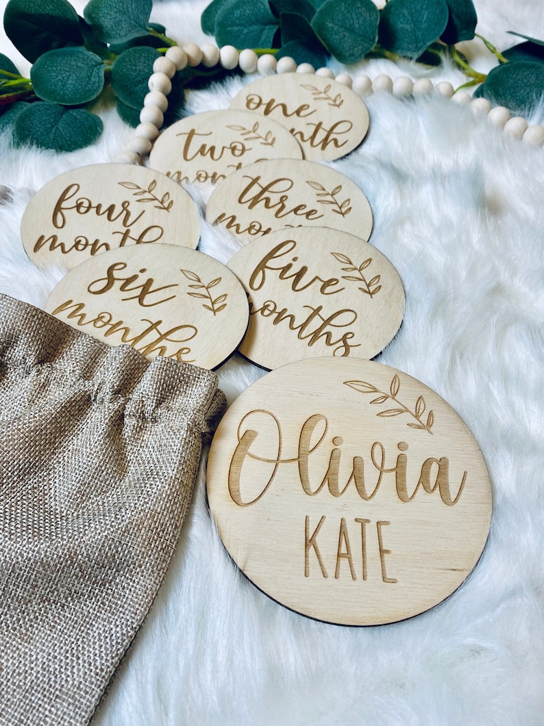 Personalized Wooden Baby Milestone Disc Set Custom Name Disc - Etsy
