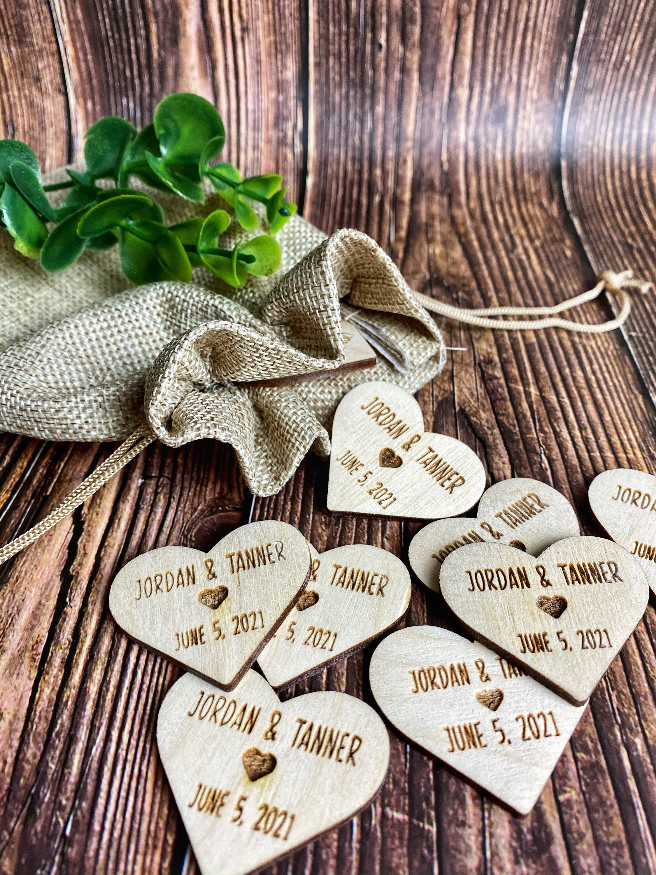 Personalized Wooden Wedding Heart Favors | Etsy