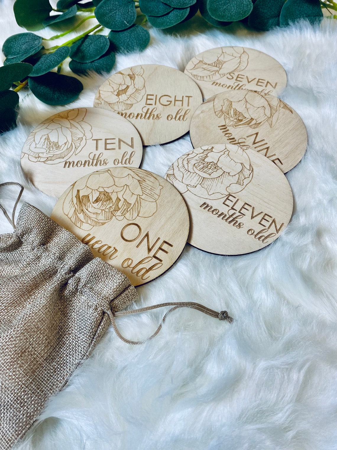 Personalized Wooden Peony Baby Milestone Disc Set 1-12mo with | Etsy