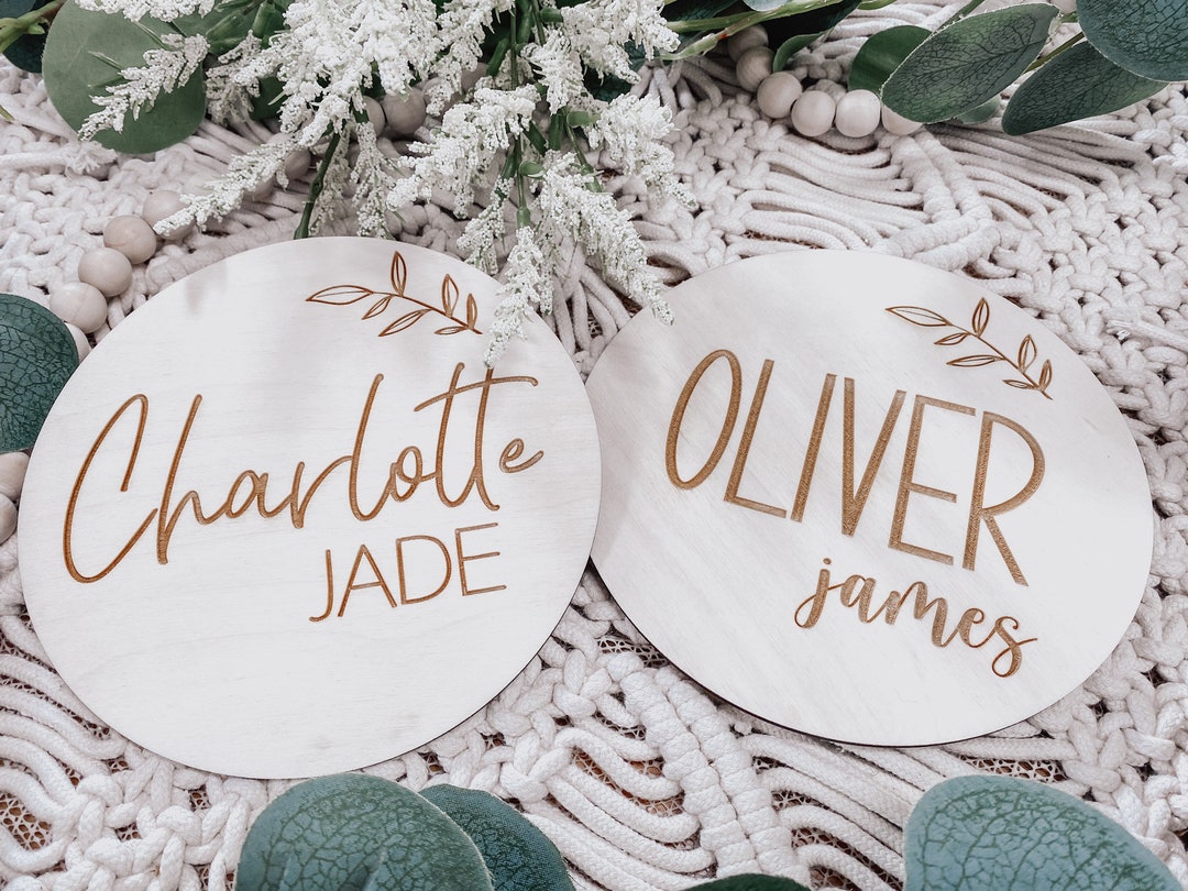 Personalized Modern Wooden Baby Name Disc | Baby Name Announcement Sign ...