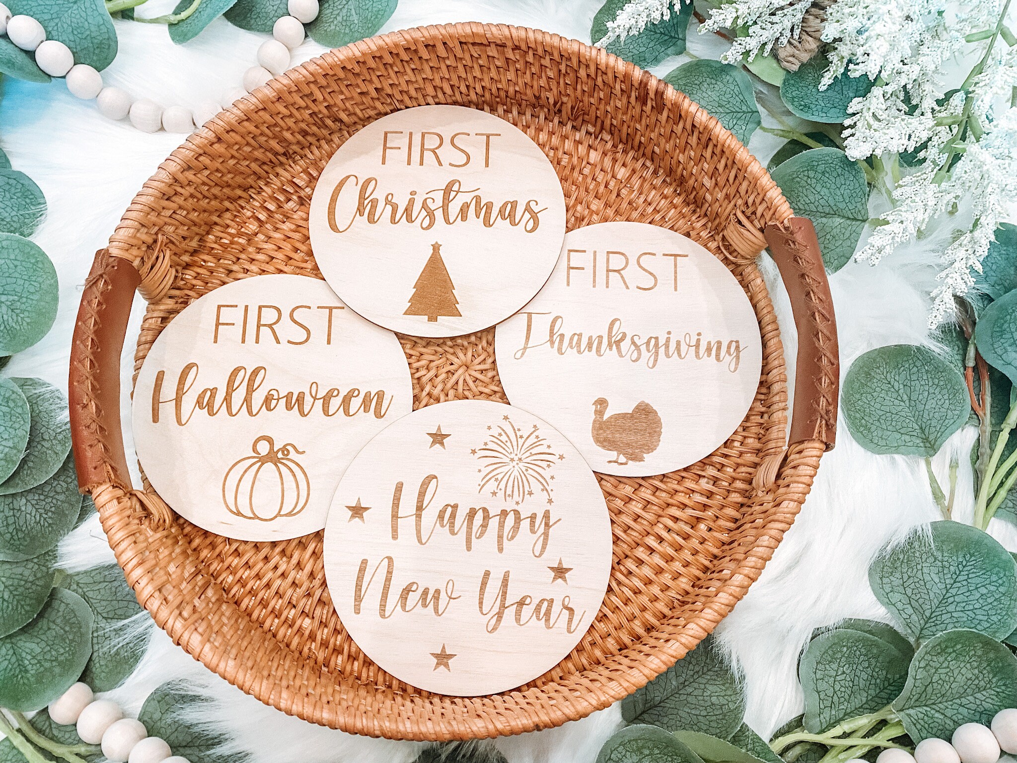 First Holiday Wooden Baby Milestone Disc Set FOUR Double - Etsy