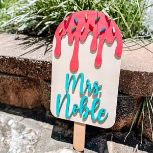 Personalized Teacher Ice Cream Drip Sign: Baltic Birch Wood Door Hanger ...