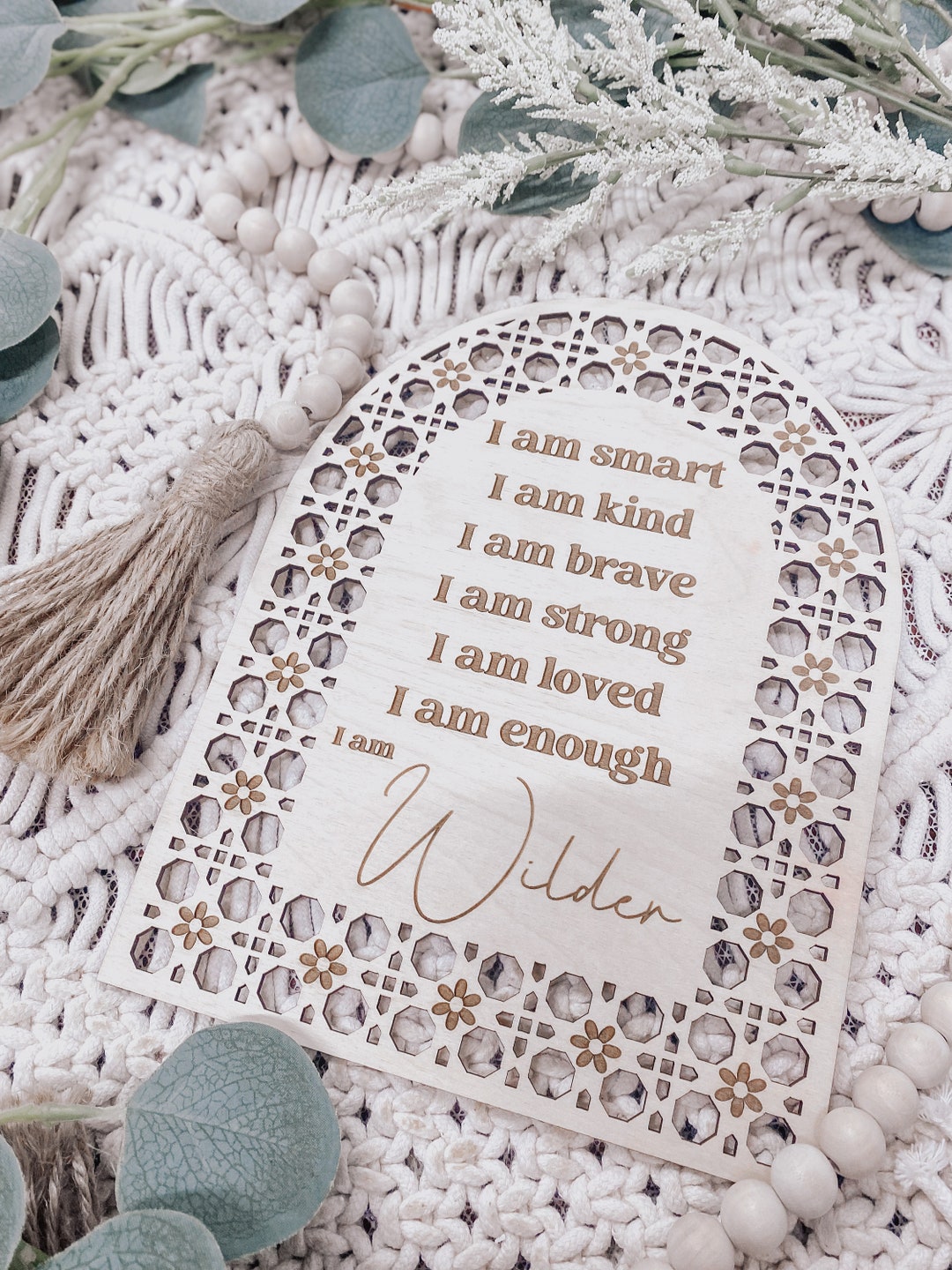 Personalized Daisy Rattan Positive Affirmation Sign | Baby Name Sign ...