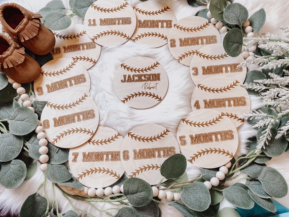 Personalized Wooden Baseball Baby Milestone Disc Set 1-12mo | Etsy