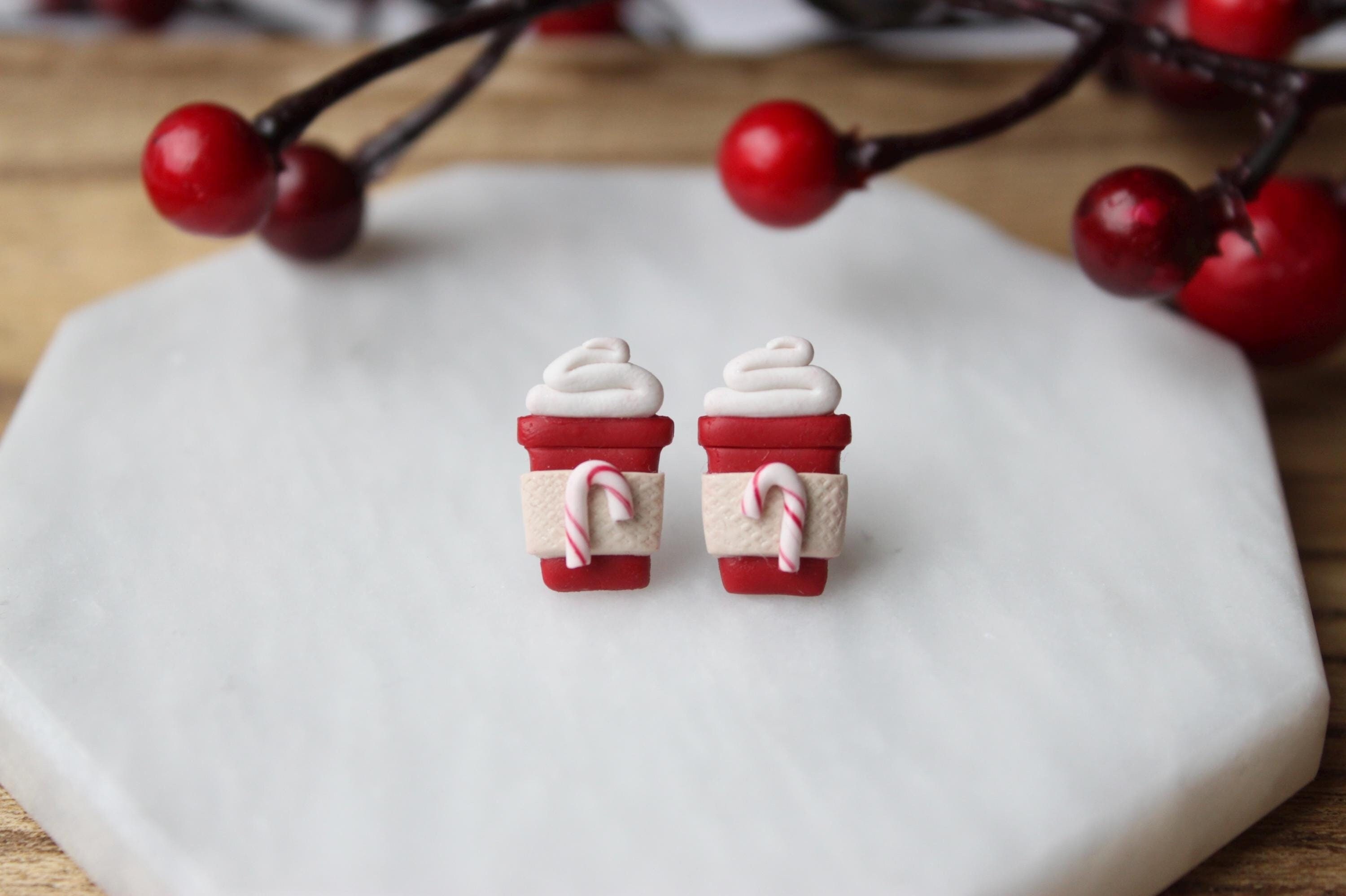 Peppermint Mocha Polymer Clay Earrings: Coffee Lover Christmas Jewelry ...