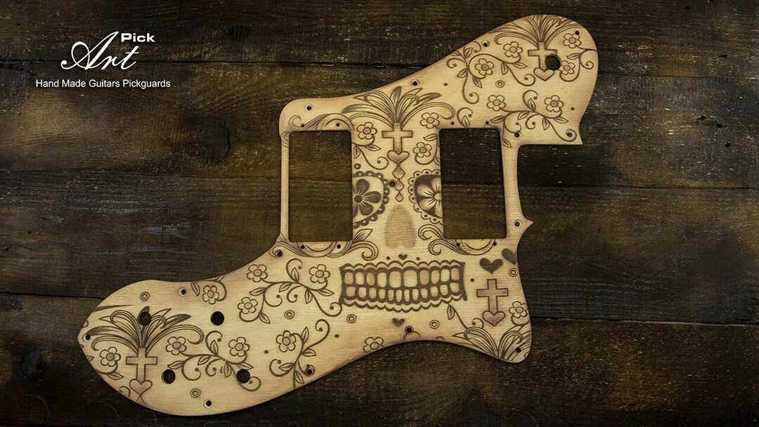 Fender Telecaster Deluxe Pickguard Cream Sugar Skull Calavera Engraved ...