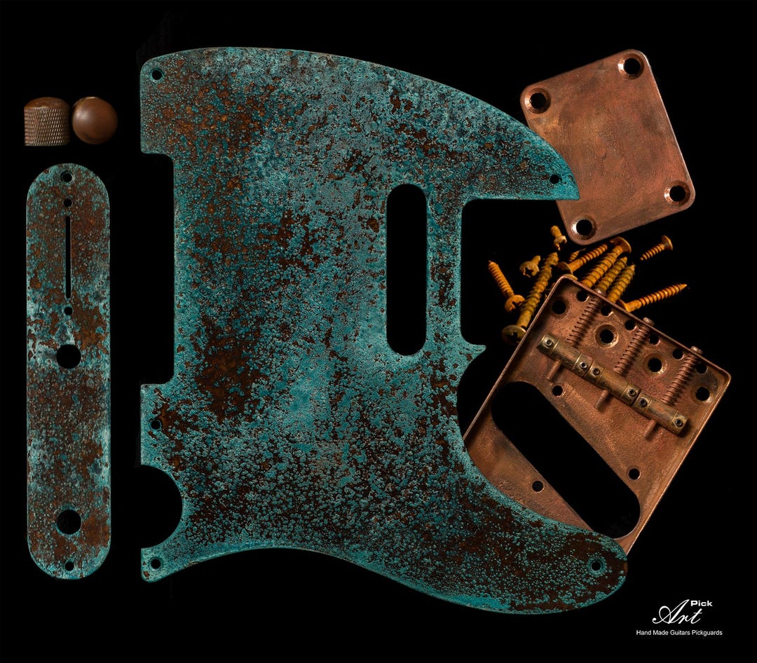 Copper Telecaster Pickguard Big Set-of-7 "rusty Blue Teal" + Copper ...