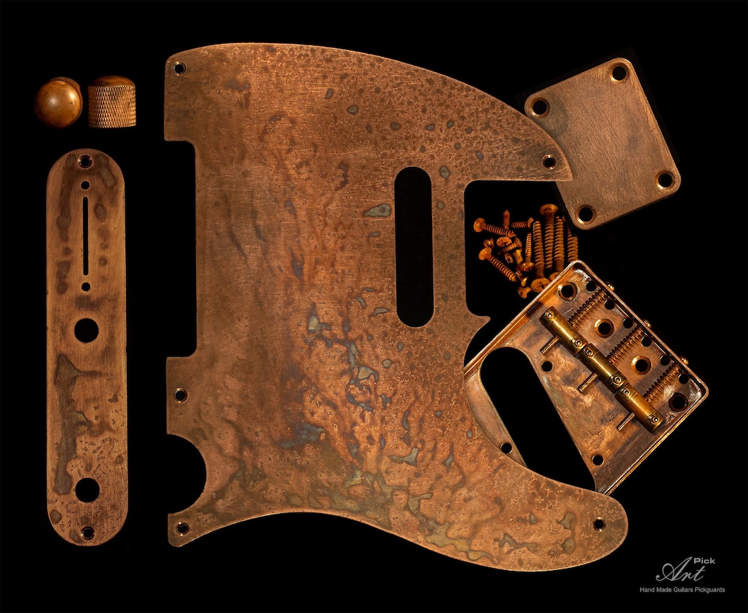 Premium Copper Telecaster Pickguard Big Set-of-7 Blue Flame + Copper ...