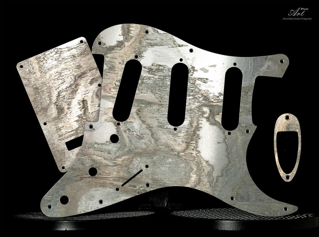 Distressed Aluminum Stratocaster SSS Pickguard Silver Set-of-3 W Back ...