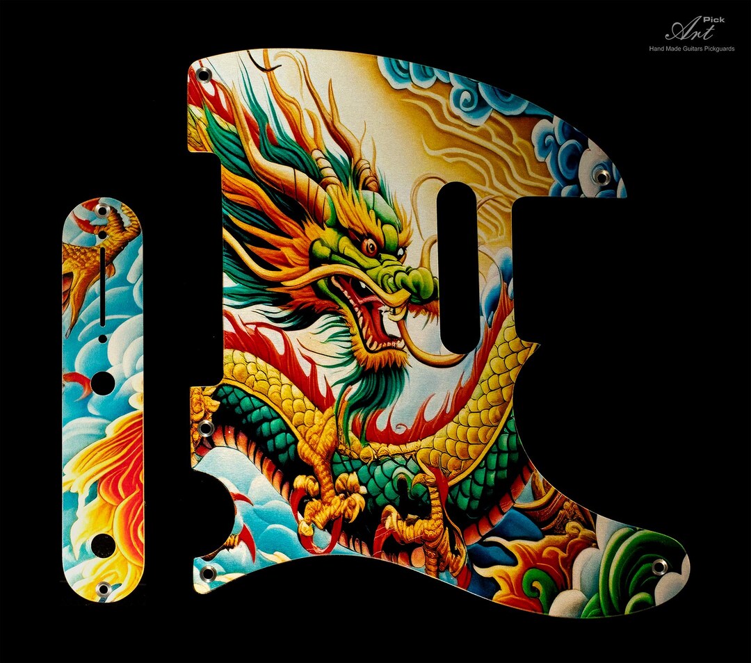 Telecaster Pickguard & Control Plate SET: Colorful Japanese Dragon ...