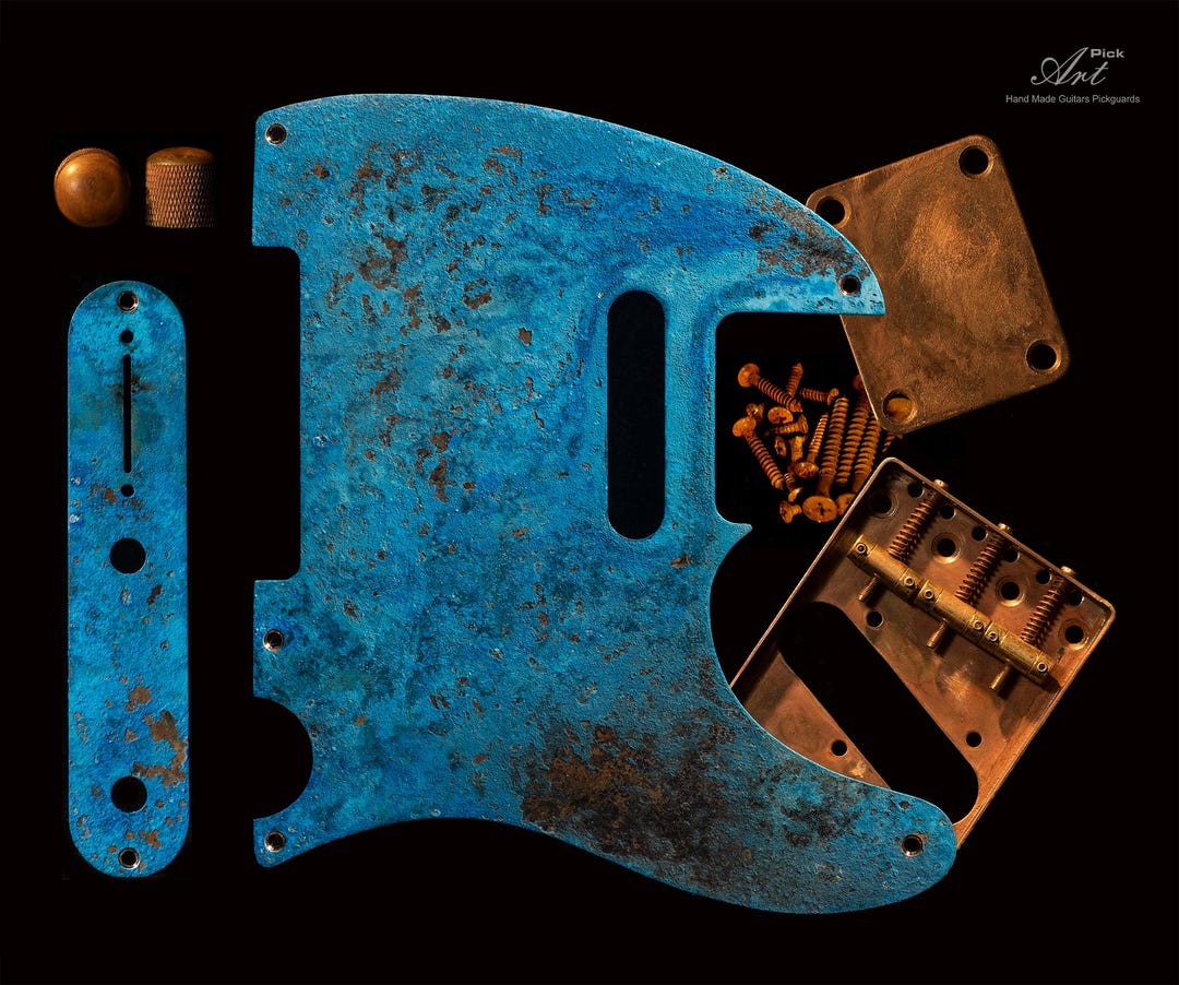 Copper Telecaster Pickguard Big Set-of-7 "rusty Blue Teal" + Copper ...