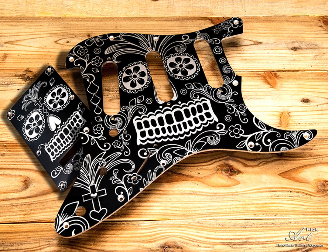 Aluminum Stratocaster SSS Pickguard Black-silver Sugar Skull Set-of-2 ...