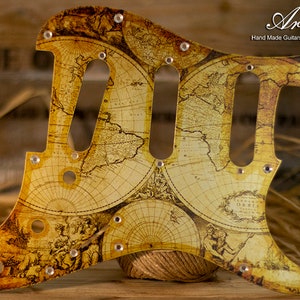 Stratocaster SSS Pickguard Old Map on 1.5mm Anodized Aluminum Champagne ...