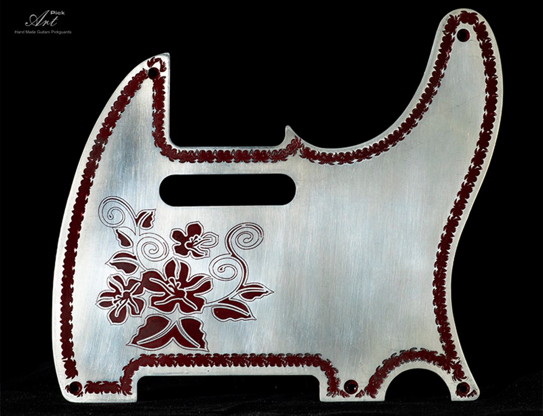 Telecaster Pickguard Aluminum Floral Silver-red Vintage Flower Engraved ...