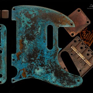 Copper Telecaster Pickguard Big Set-of-7 rusty Blue Teal Copper Plated ...