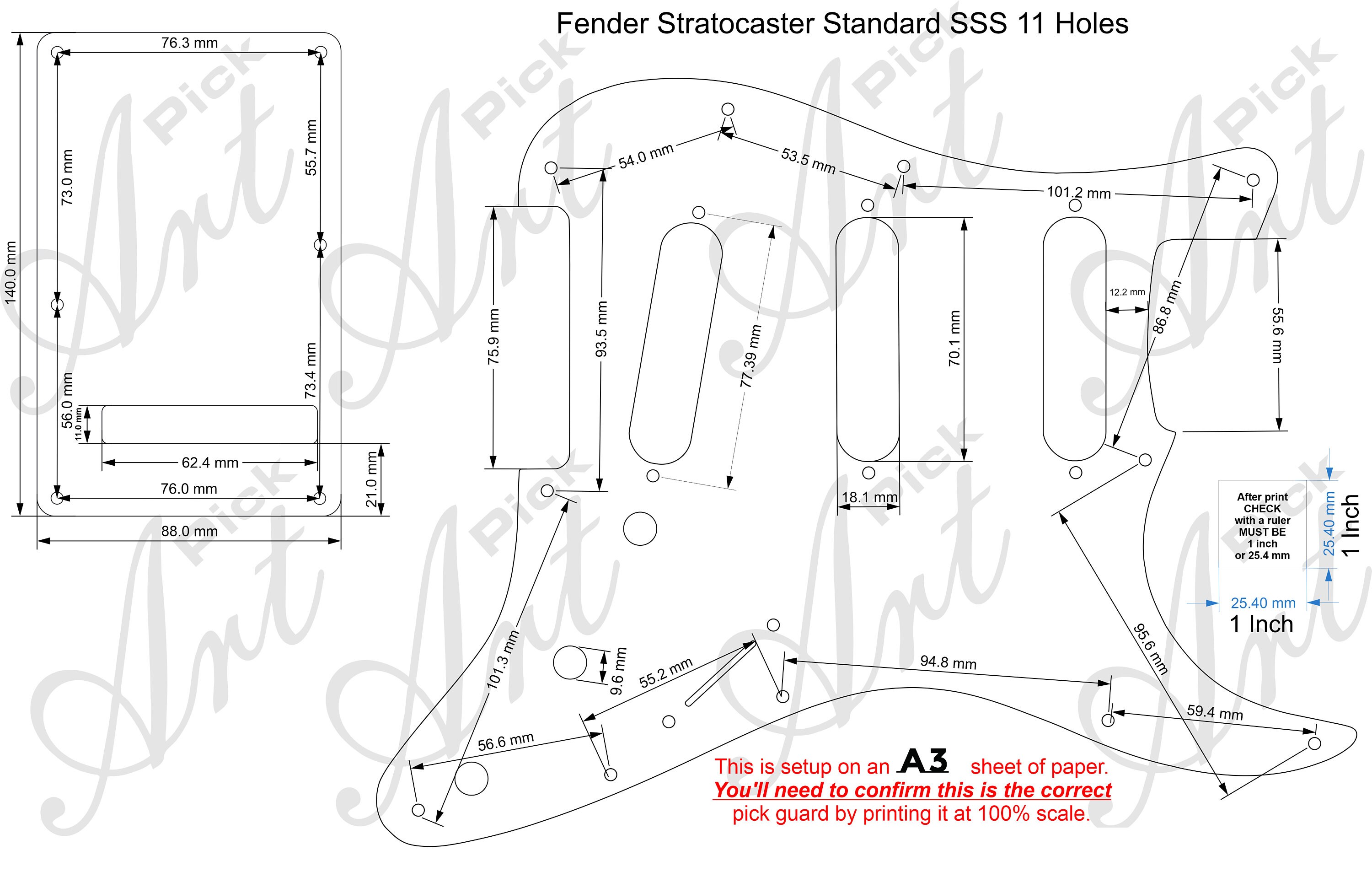 Embossed 3D SET Stratocaster Pickguard Strat SSS Silver-black ...