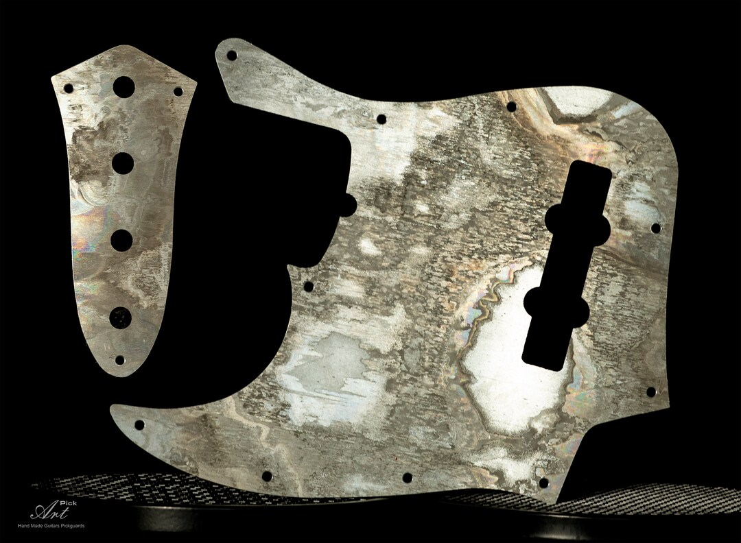 Metal Jazz Bass Pickguard Lefty Set-of-2 Silver Distressed Oxidized ...