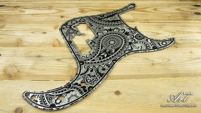 Fender Precision Bass Pickguard Silver-black Paisley Floral Aluminum ...
