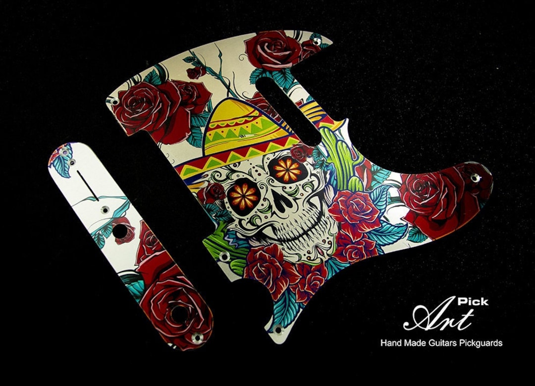 Telecaster Pickguard & Control Plate SET Sugar Skull and Roses on ...