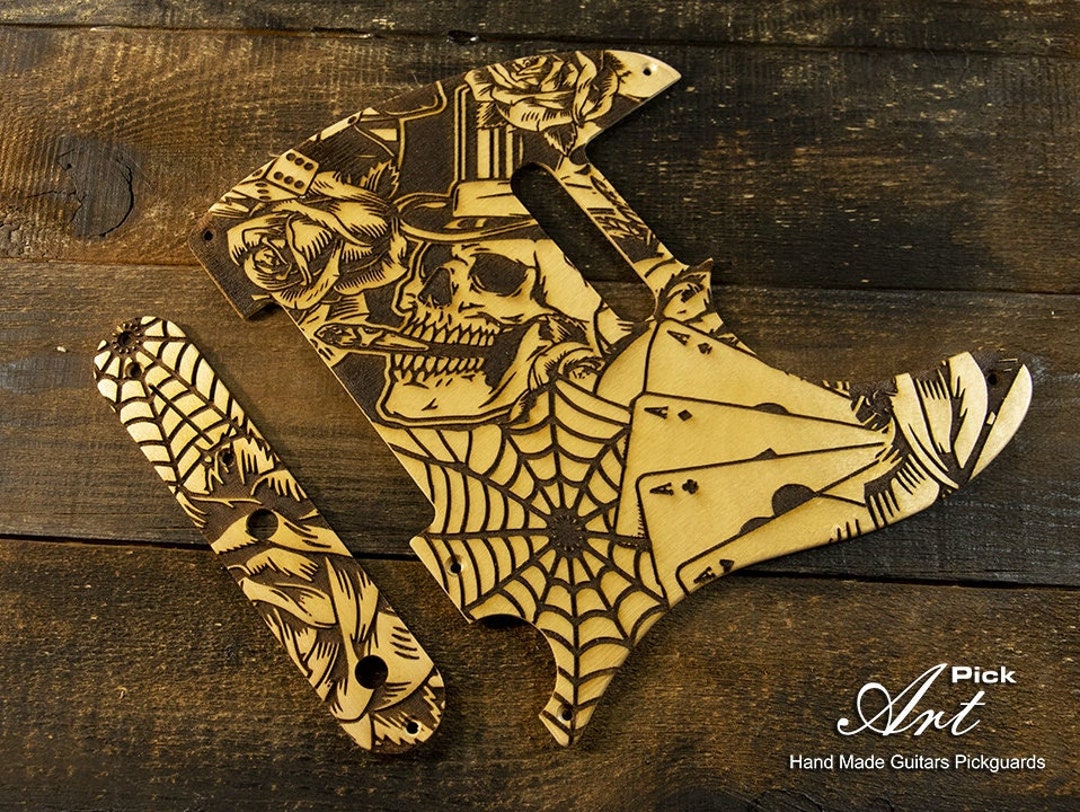 Engraved Telecaster Pickguard & Control Plate Switch SET Tattoo Skull ...