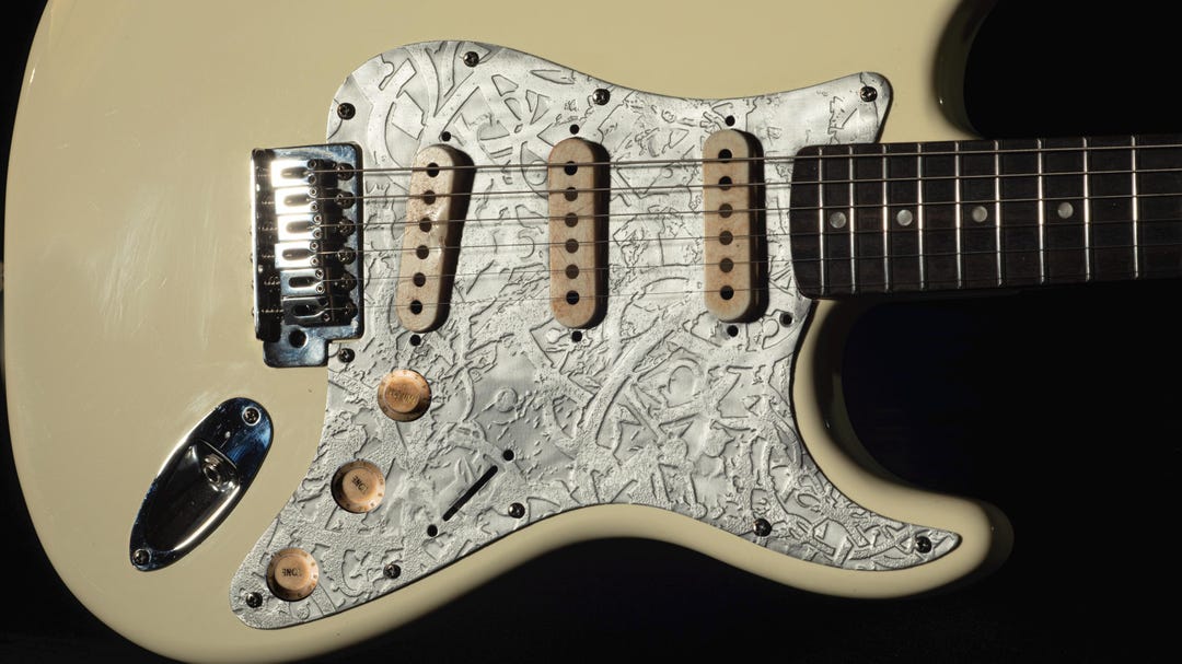 Aluminum Stratocaster SSS Pickguard Silver Antique Etched Metal ...