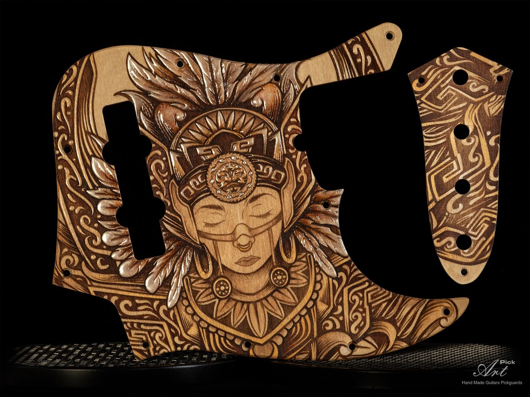 Unique 3D Textured Jazz Bass Pickguard Cream-brown Wood SET Meditation ...