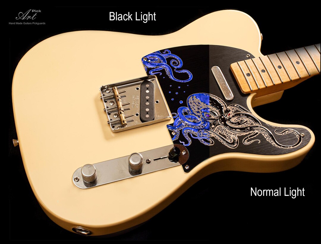 Unique Telecaster Pickguard Black Kraken 3D Glow-in The-dark Blue Under ...
