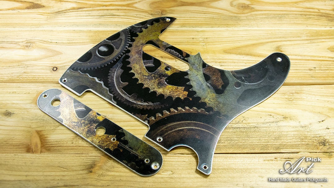 Aluminum Telecaster Pickguard & Tele Control Plate SET Steampunk Cogs ...