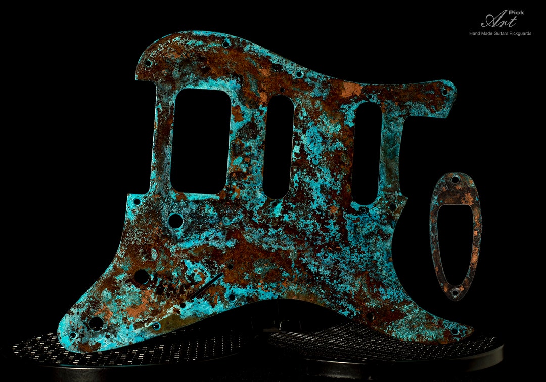 Stratocaster HSS Pickguard Set-of-2 blue Rusty Solid Copper Distressed ...