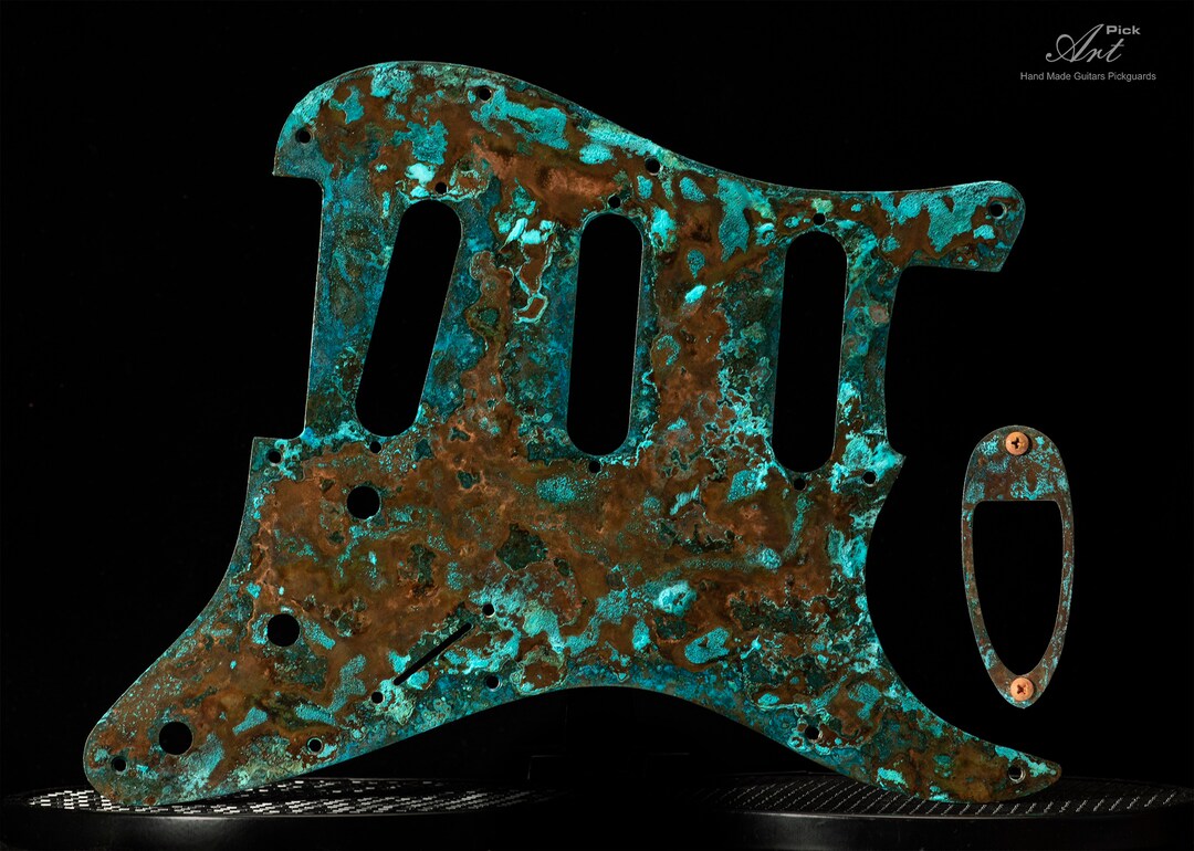 Stratocaster SSS Pickguard Set-of-2 rusty Blue Solid Copper Distressed ...