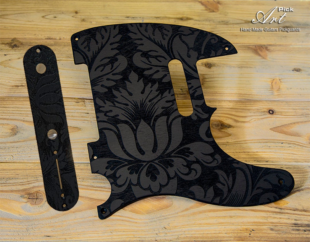Telecaster Pickguard & Control Plate Set-of-2 – Black Engraved Baroque ...