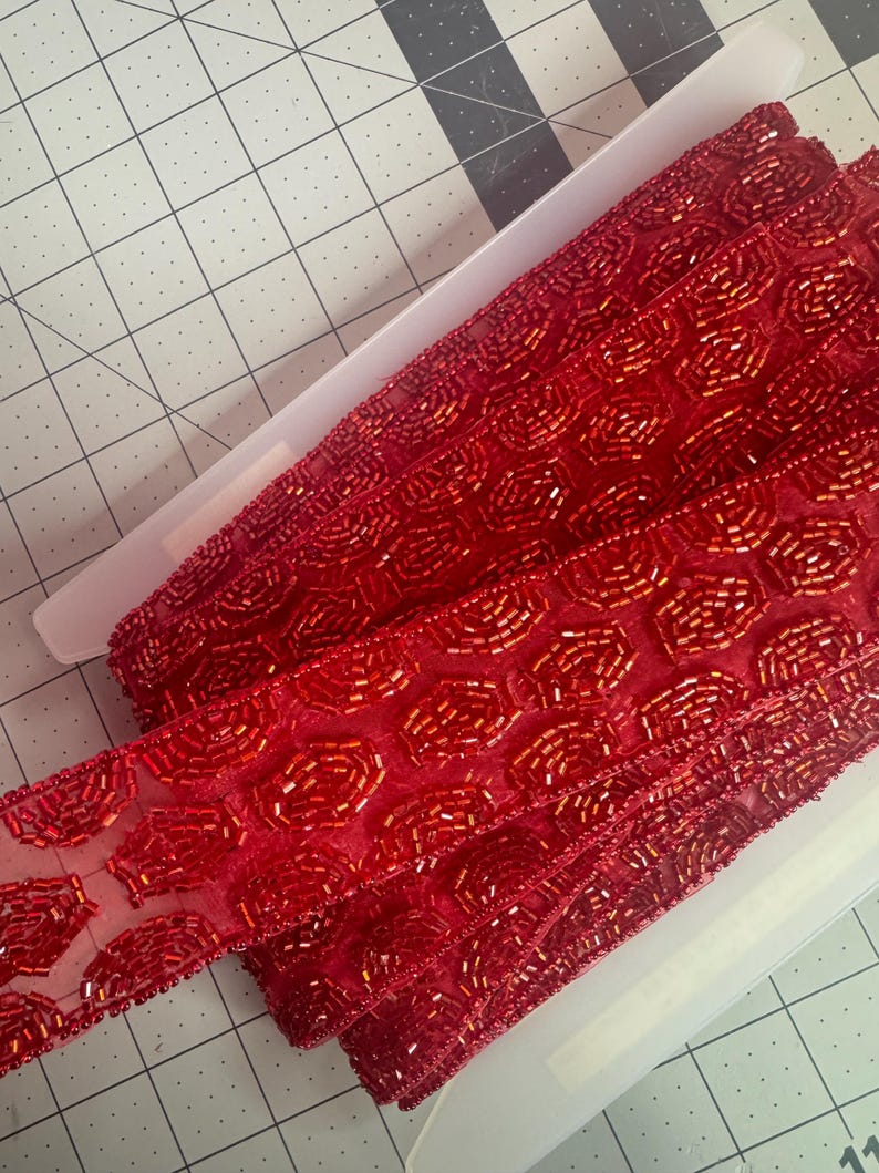 Beaded Trim. Col. Red. Sold by the Yard. Costume, Lingerie Trimmings ...