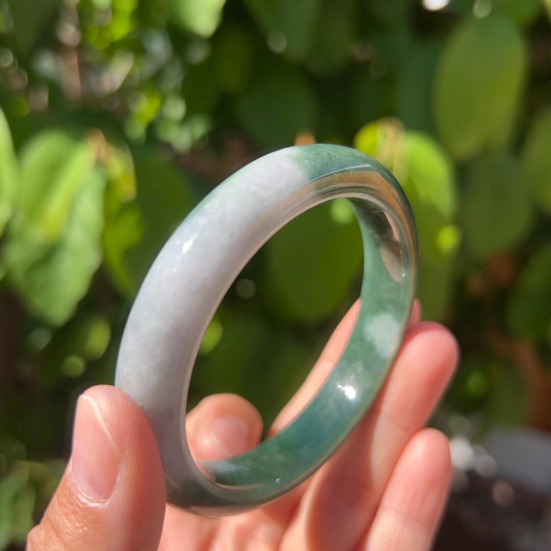 Natural Type A Burmese Jadeite Bangle Size 58 - Certified Oil Green W ...