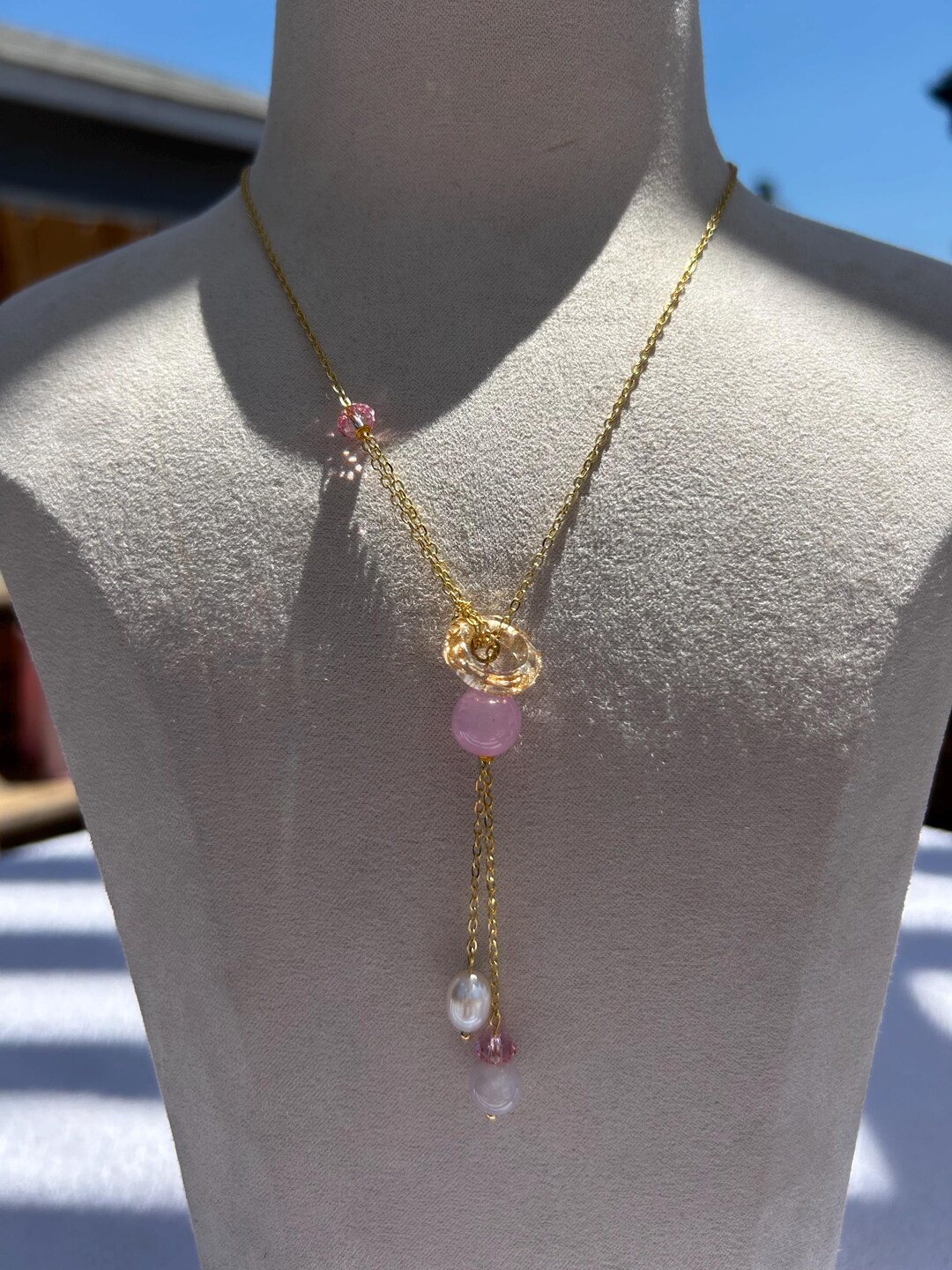 Pink Drop Jadeite Necklace W/pearl - One of One (original Design) - Etsy
