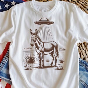 Donkey Alien Abduction T-shirt, Funny UFO Farm Animal Tee, Space Donkey ...