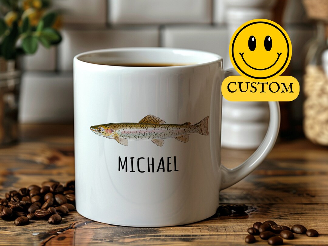 Personalized Fish Mug, Rainbow Trout Mug, Fishing Mug, Fish Coffee Mug ...