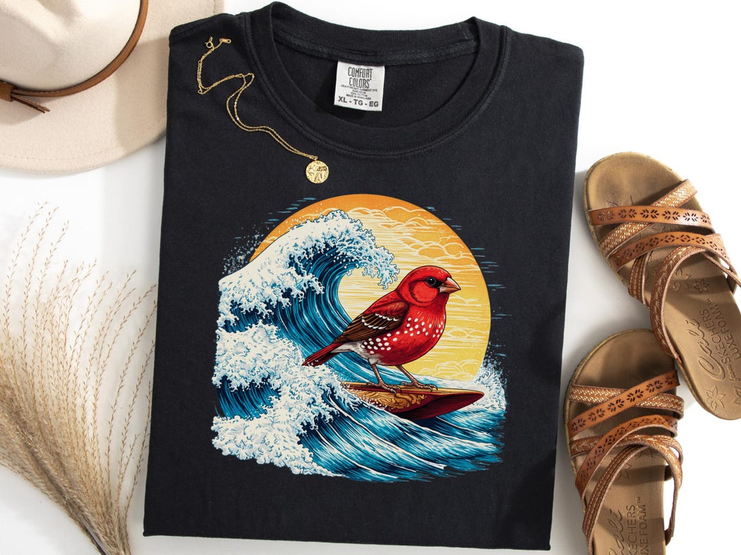 Strawberry Finch Surfing the Great Wave off Kanagawa Shirt, Japanese ...